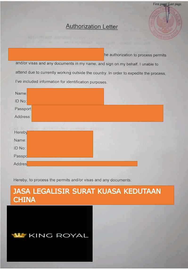 LEGALISIR SURAT KUASA KEDUTAAN CHINA - King Royal